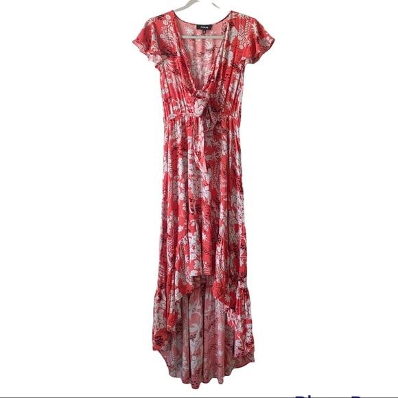 Aakaa | Dresses | Aakaa Red Floral High Low Front Tie Maxi Dress | Poshmark